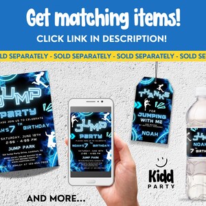 Editable Blue Neon Jump Bottle Label Template - Birthday Party Favor ...