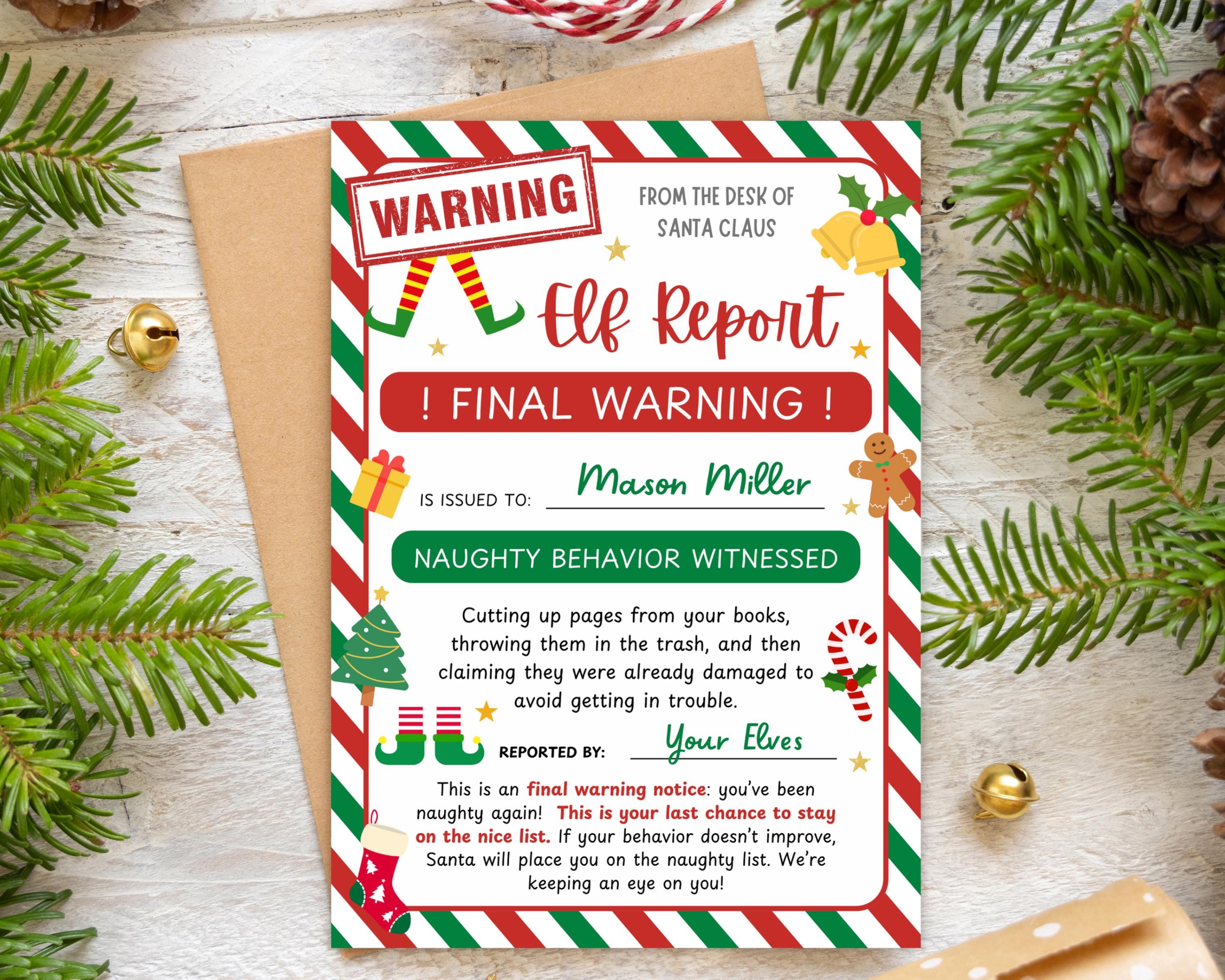 Editable Elf Report, Warning Notice, Printable Two Elves Letter ...