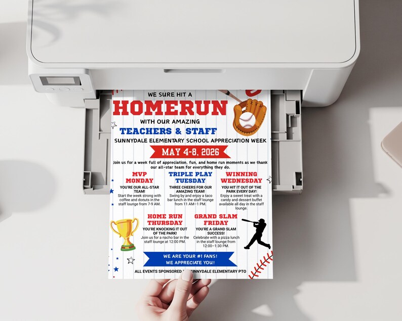 Baseball Teacher Appreciation Week Itinerary Flyer, You're a Home Run ...