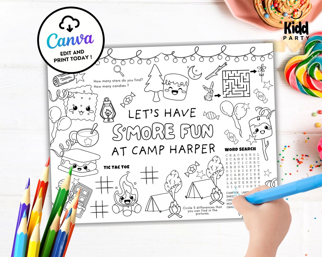 Editable S'more Birthday Activity Mat, Smores Fun Birthday Placemat ...