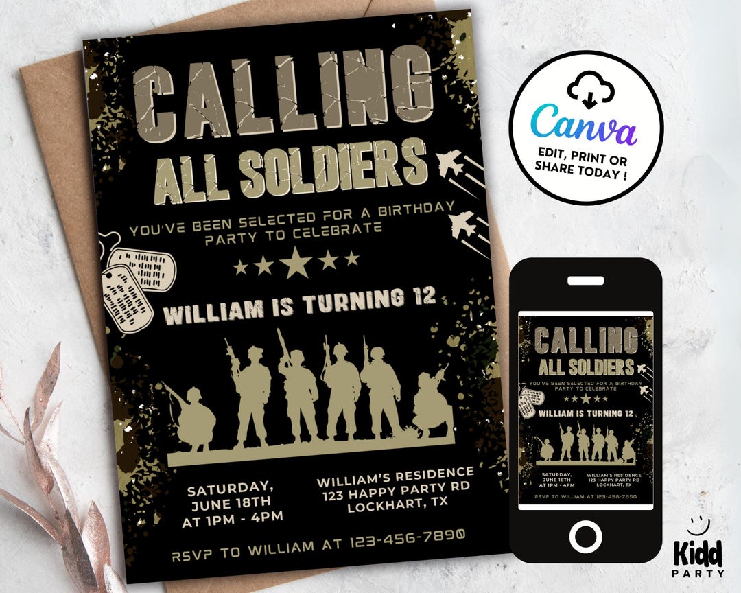 Army Birthday Party Invitation, Military Birthday Invite, Boy Birthday ...