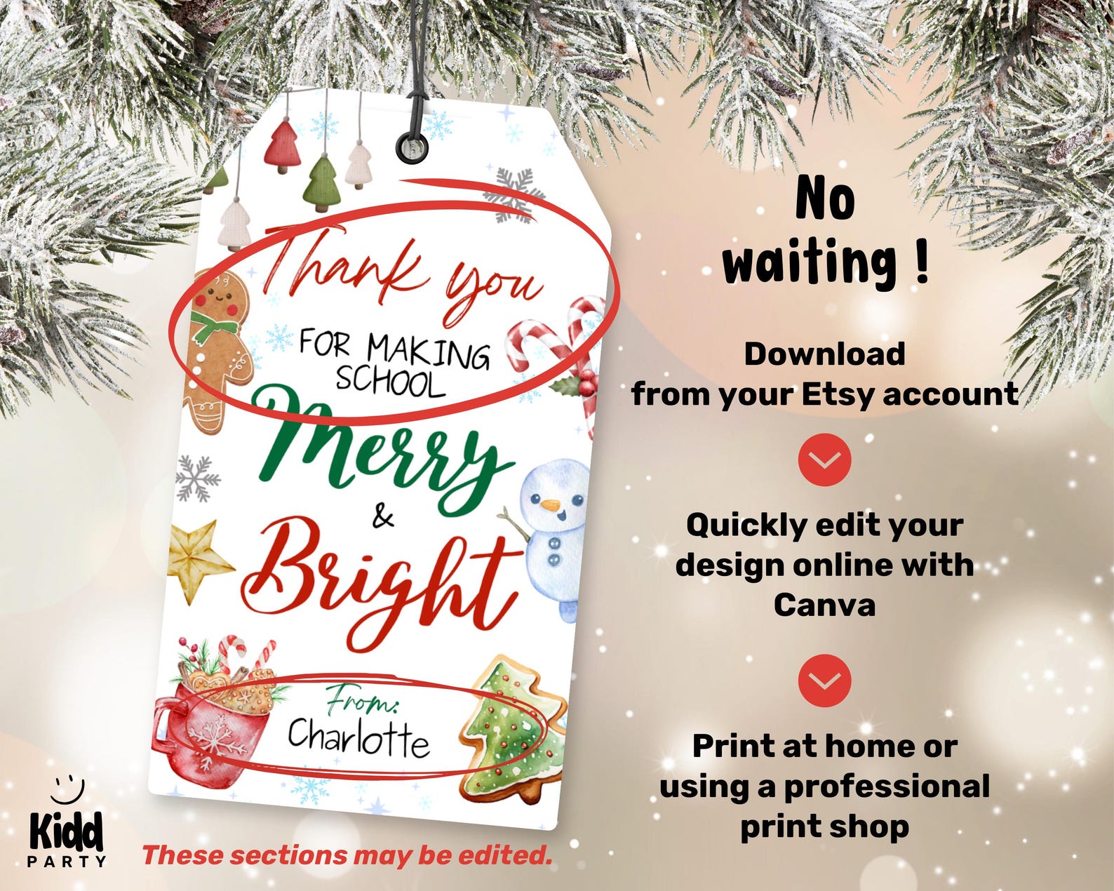 Editable Thank You for Making School Merry and Bright Gift Tag, Teacher ...
