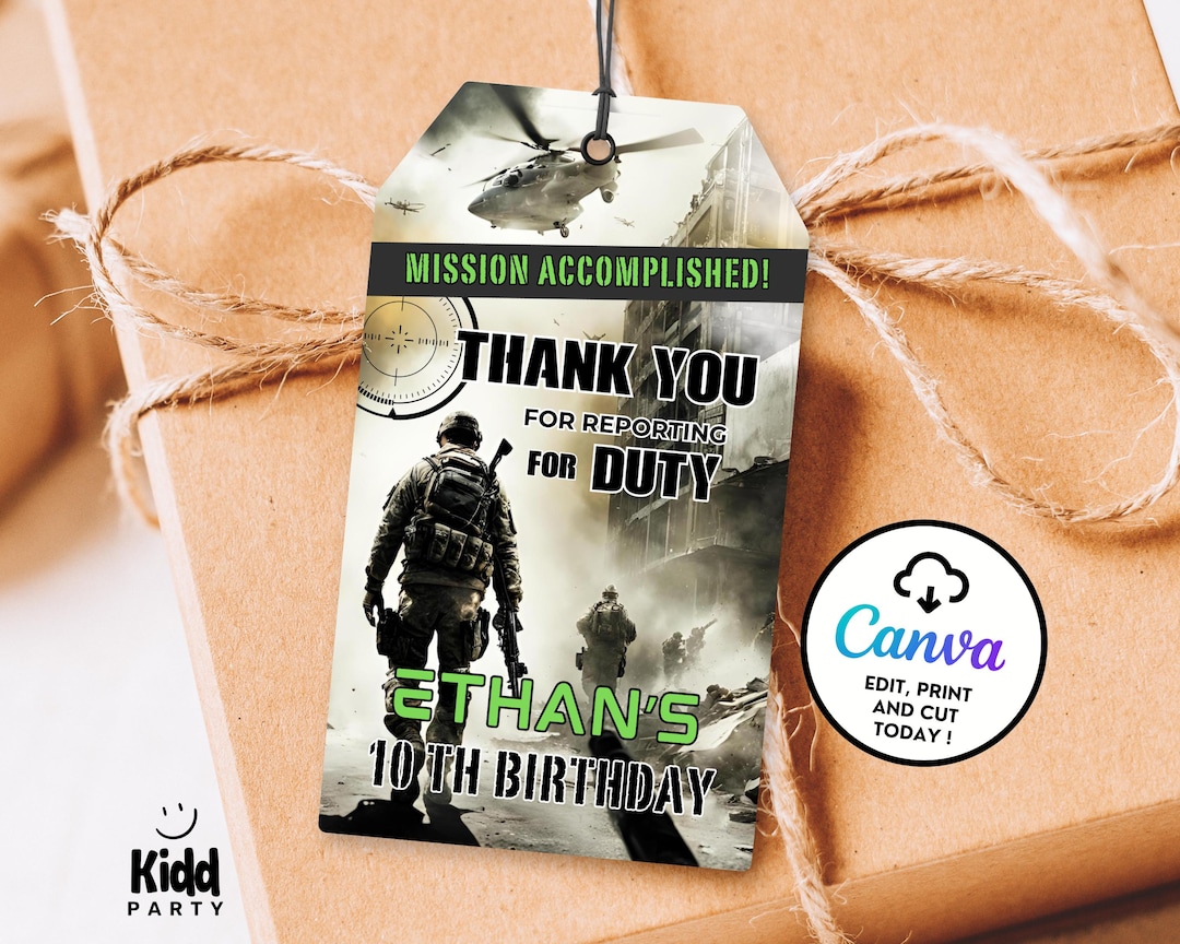 Editable Thank You Soldier Gift Tag, Army Birthday Favor Label, War ...