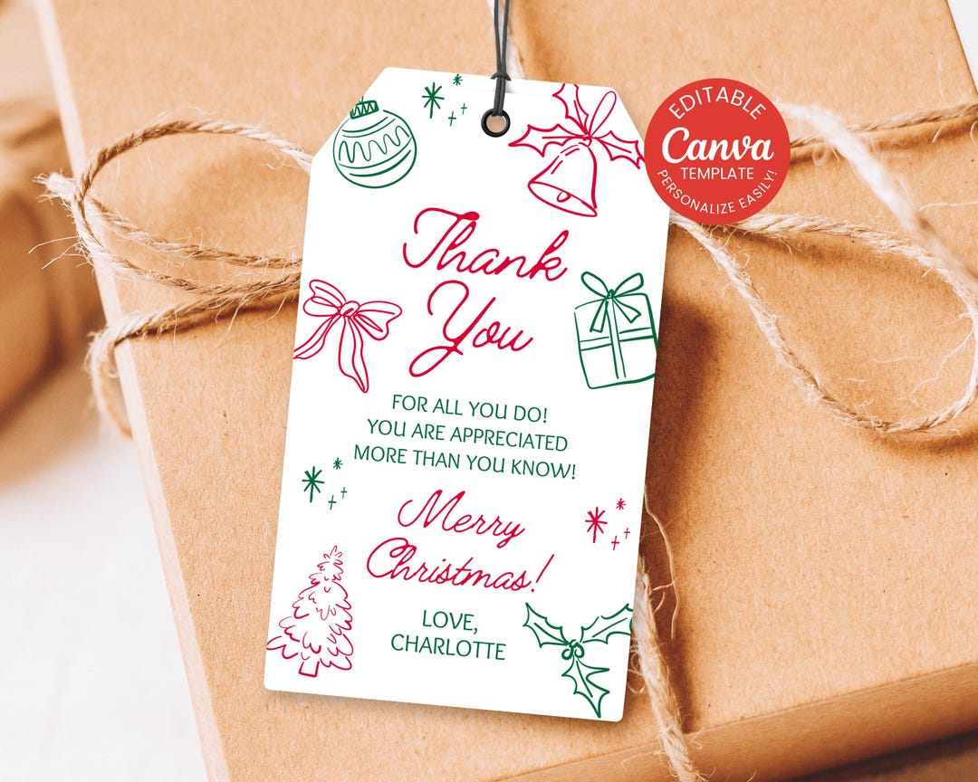 Christmas Thank You Tag, Holiday School Teacher Gift Label, Printable ...