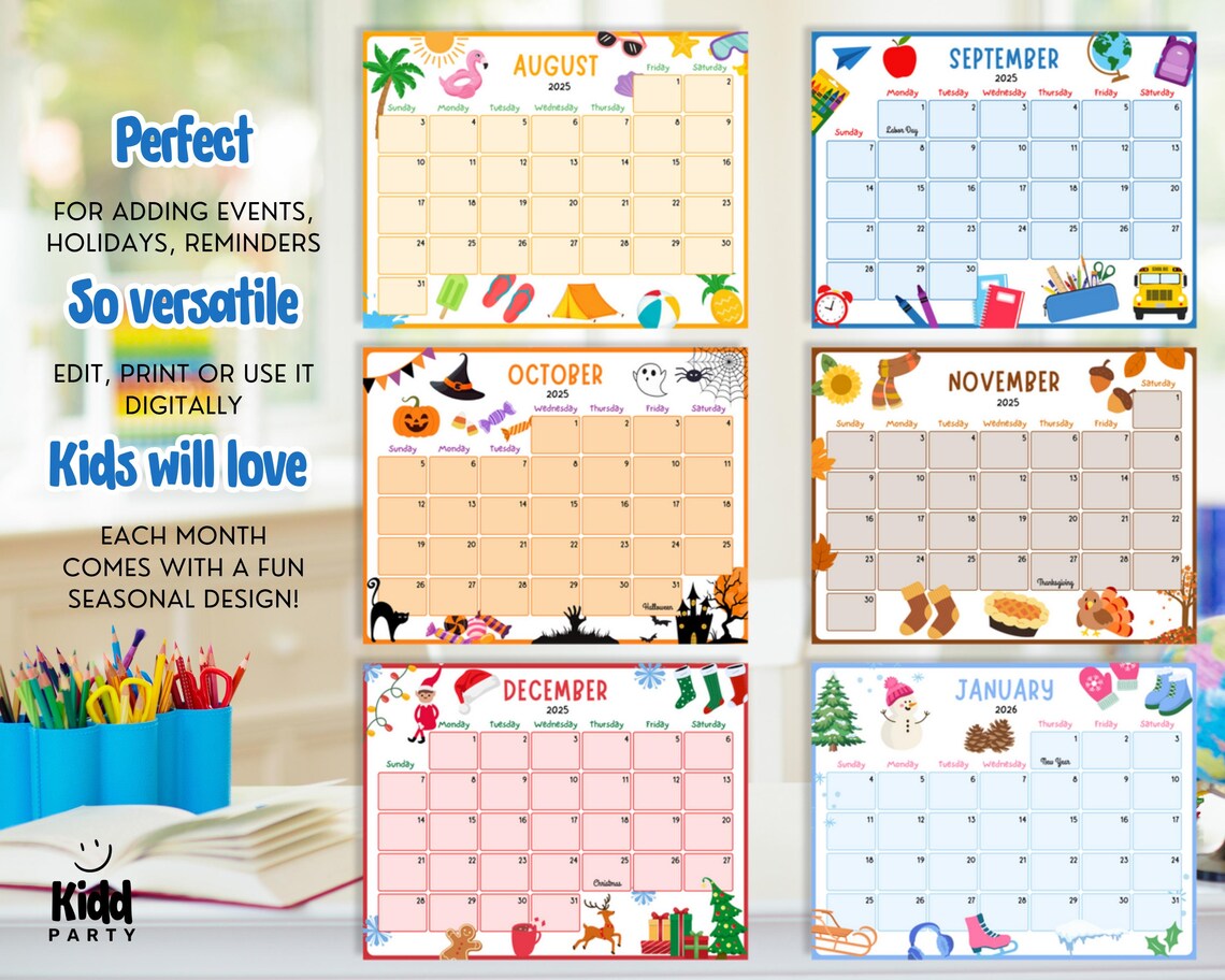 School Year Calendar, Printable Monthly School Calendar, Academic ...