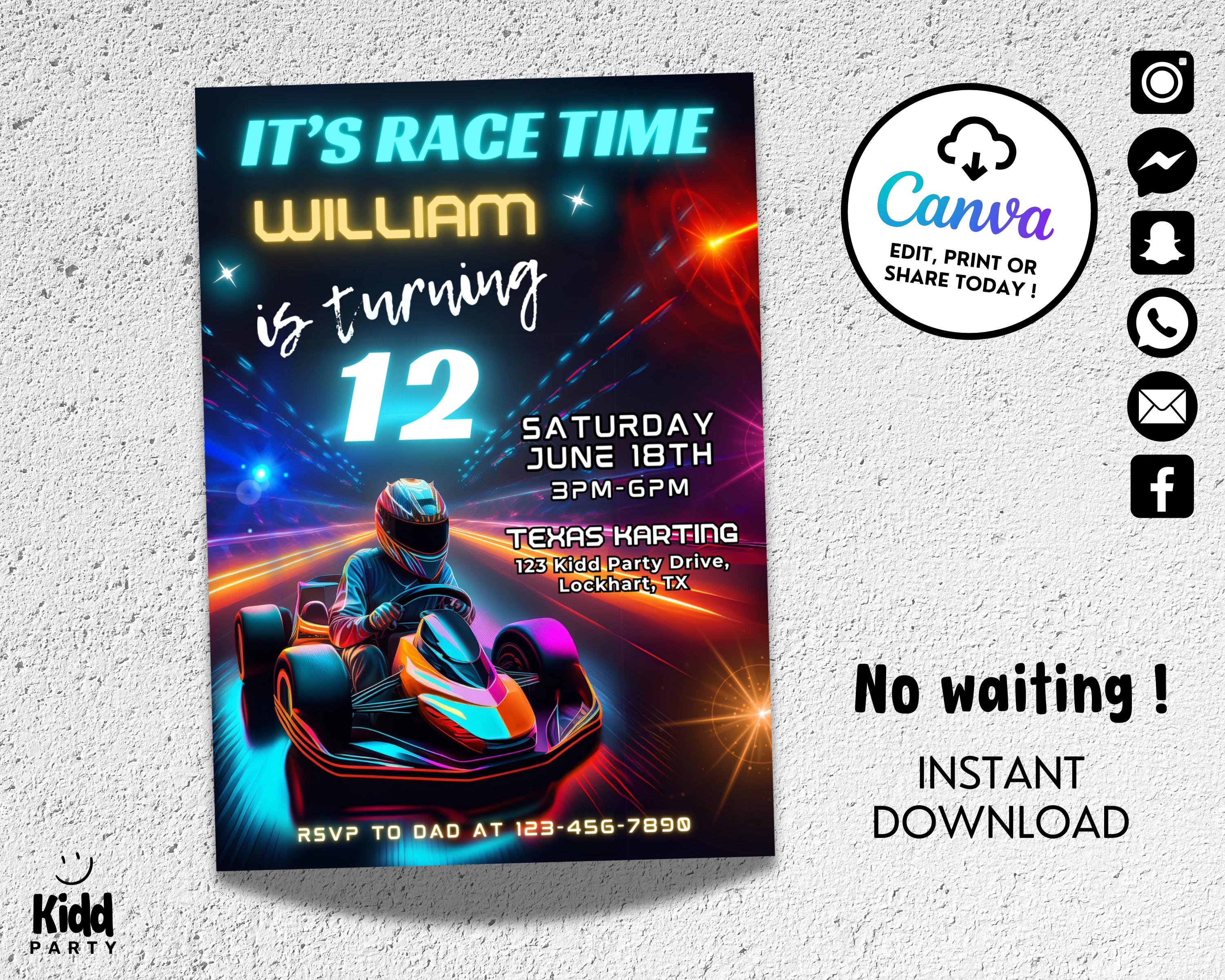 Go Kart Birthday Invitation, Go Kart Party, Karting Birthday Party ...