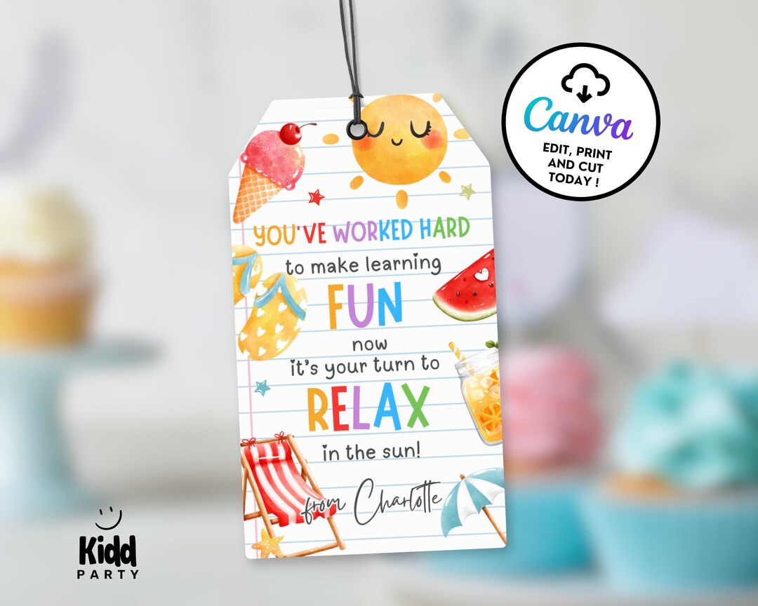 Summer Teacher Appreciation Gift Tag, Your Turn to Relax Teacher Tag ...