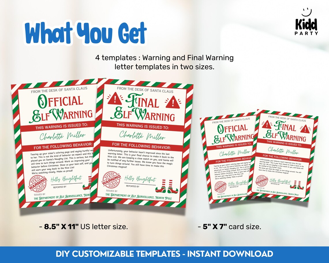 Editable Elf Warning Report Card, Printable Christmas Elf Behavior ...