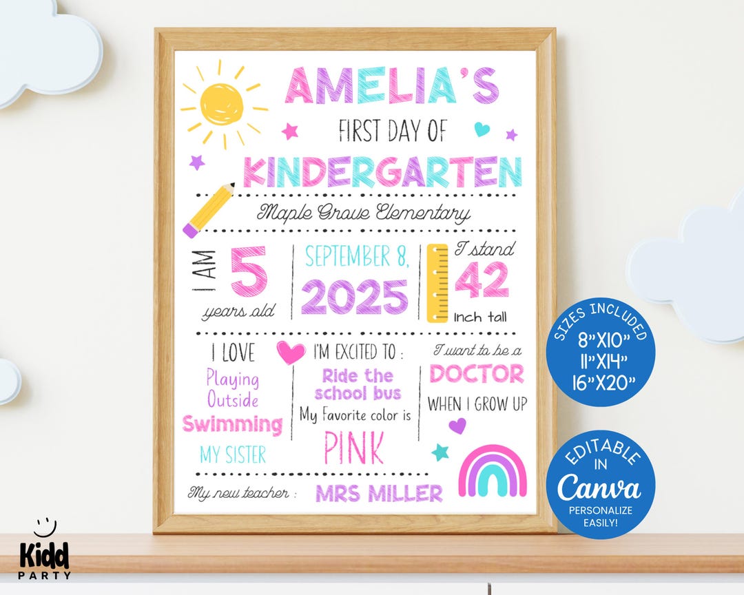 Girl First Day of School Sign, Last Day of School Photo Prop, Pink ...