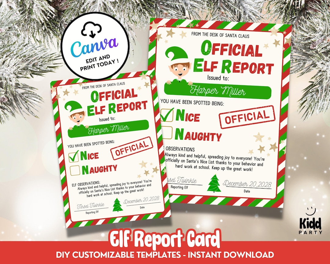 Editable Elf Report Card, North Pole Elf Report Card Official Elf ...