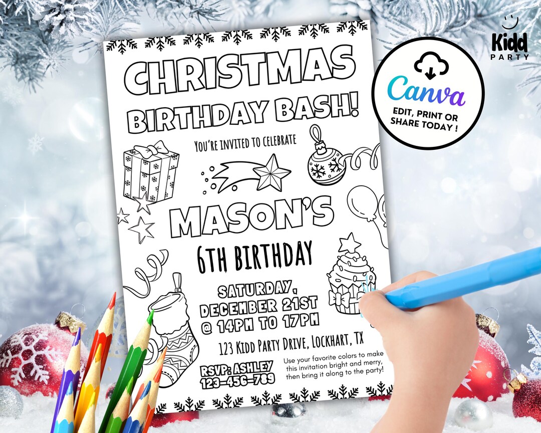 Editable Coloring Christmas Invitation, Color-your-own Christmas Party ...