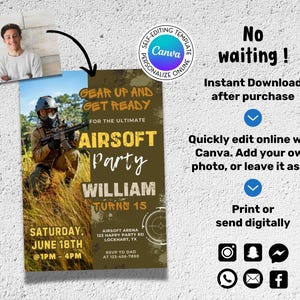Editable Airsoft Party Invitation With Photo, Camo Military Flyer ...