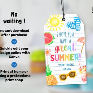 Editable Last Day of School Tag, Classroom Gift Tags Great Summer Gift ...