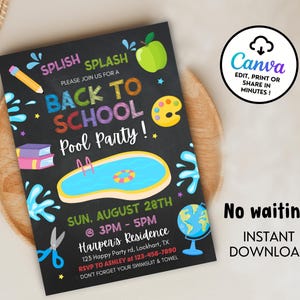 Editable Back to School Pool Party Invitation, Splish Splash Water ...