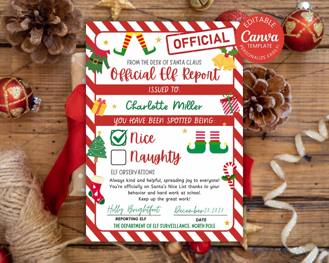 Editable Elf Report Card, Santa Nice List, North Pole Letter, Printable ...