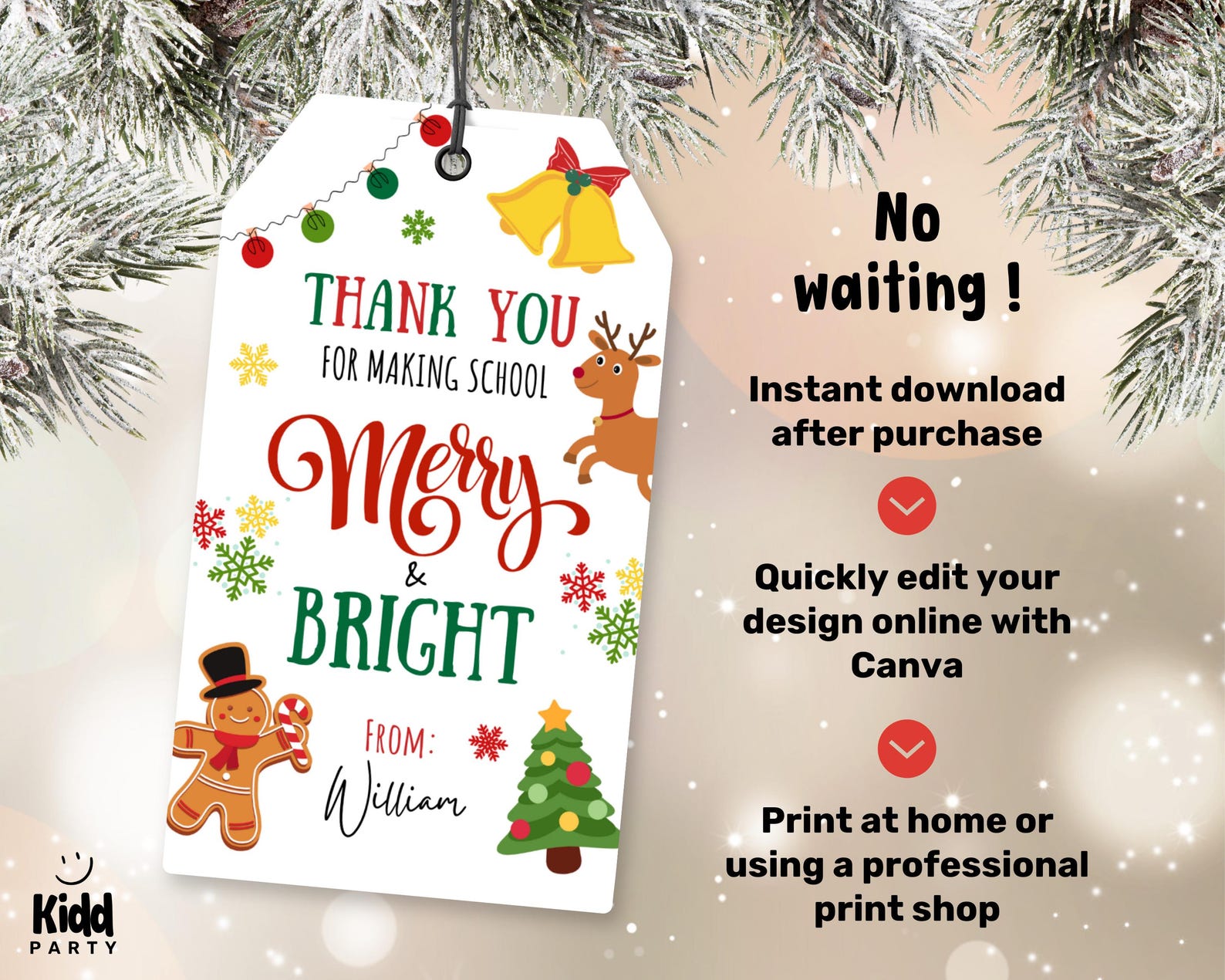 Editable Christmas Teacher Gift Tags, Holiday Appreciation Label, Merry ...