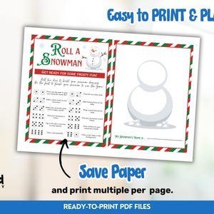 Christmas Roll A Snowman Game, Printable Christmas Party, Family ...