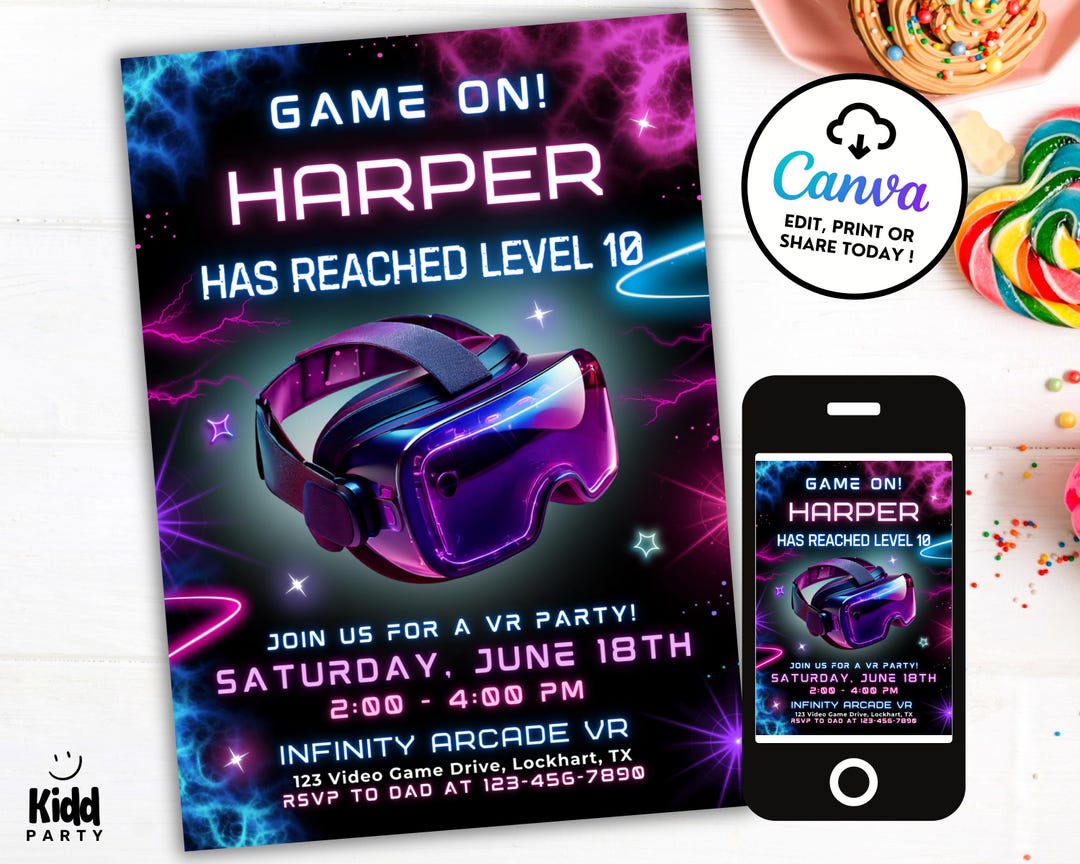 VR Birthday Invitation, Glow in the Dark Kid VR Invitation, Virtual ...