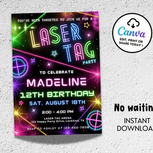 Laser Tag Birthday Invitation, Laser Tag Invitation, Rainbow Neon Evite ...