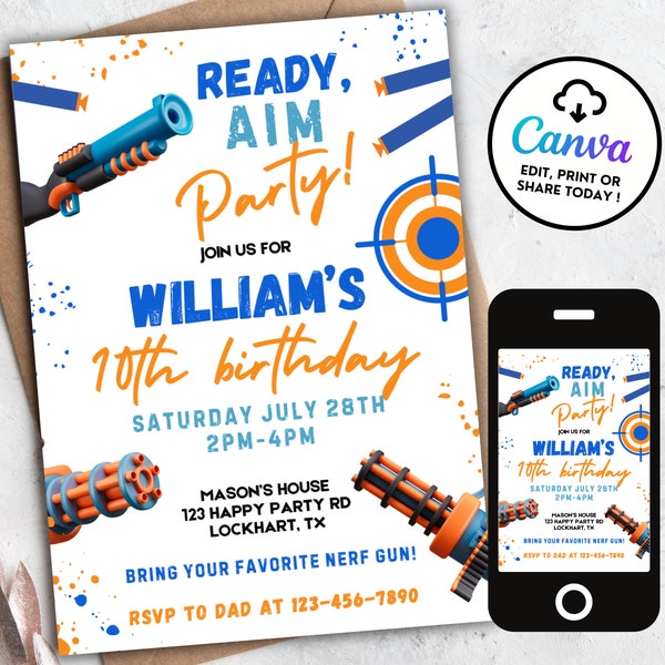 Nerf Battle Invite Canva - Etsy