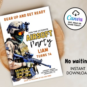 Editable Airsoft Invitation, Airsoft Birthday, Airsoft Game Ammo and ...