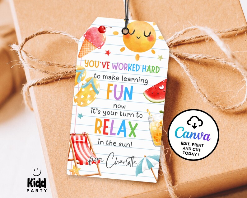 Summer Teacher Appreciation Gift Tag, Your Turn to Relax Teacher Tag ...