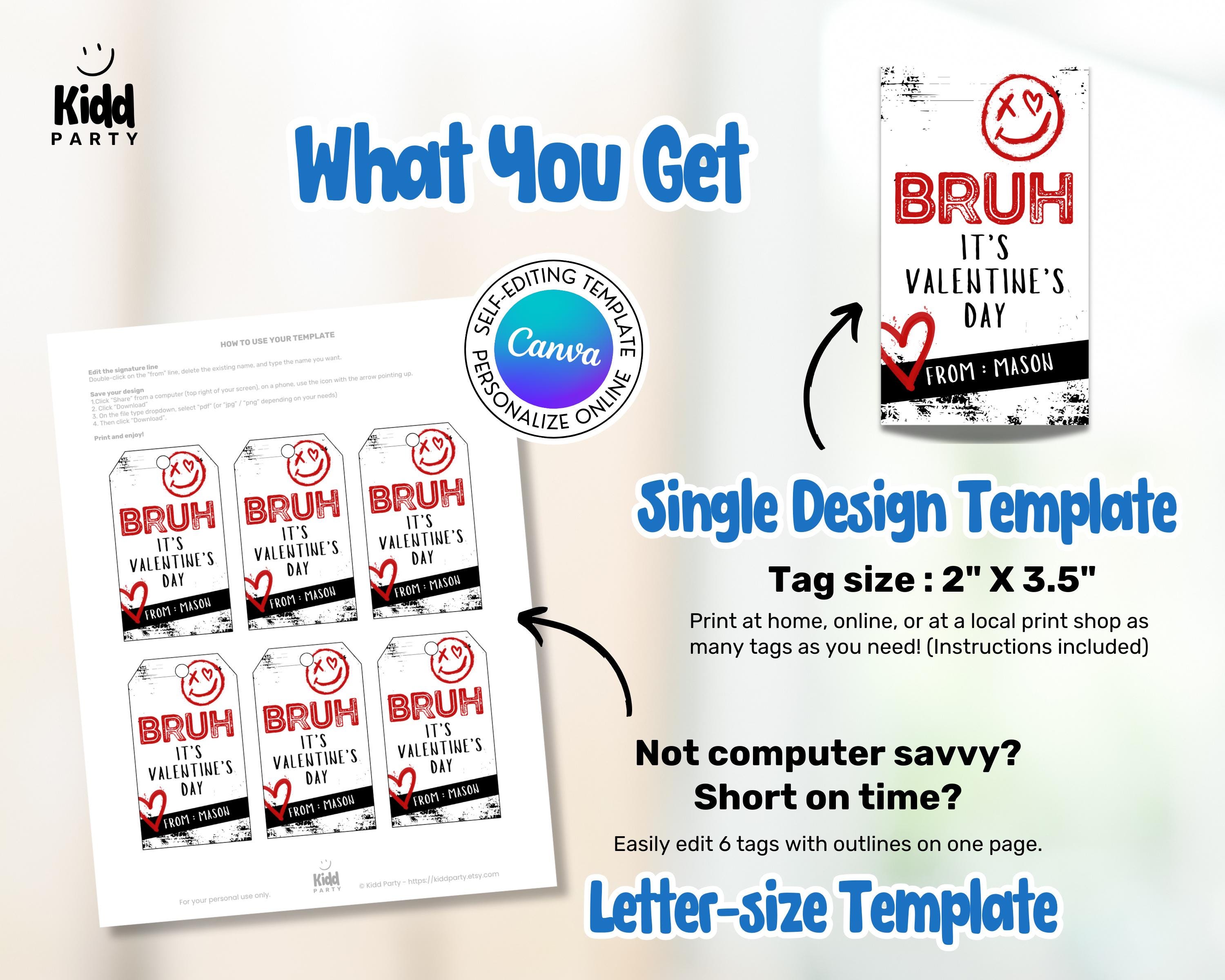 Editable Bruh Valentine Tag Template, Kids Valentines Day Label, Bruh ...