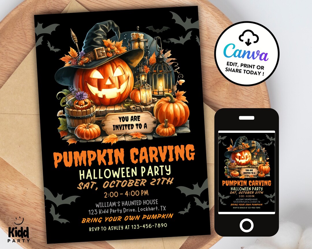 Editable Pumpkin Carving Party Invite, Halloween Pumpkin Carving Party ...