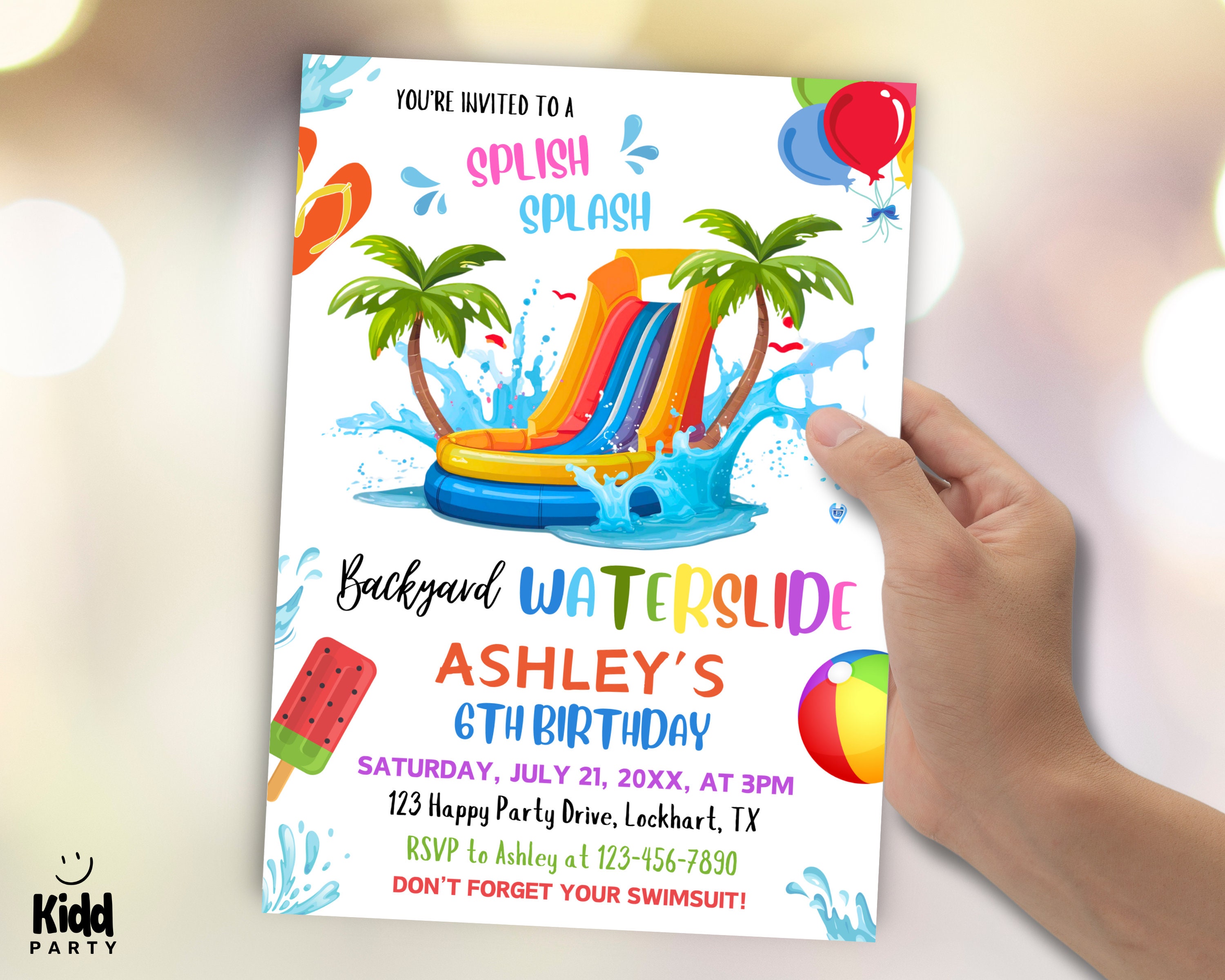 Waterslide Birthday Invitation Summer Pool Party Splash Birthday Evite ...