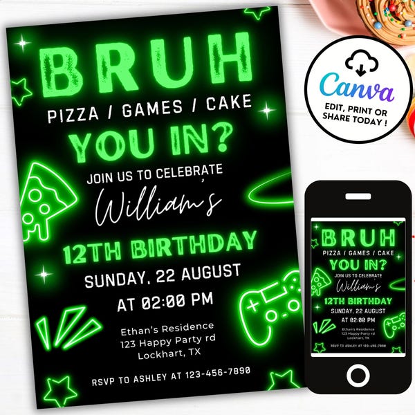 Neon Pizza Invitation - Etsy