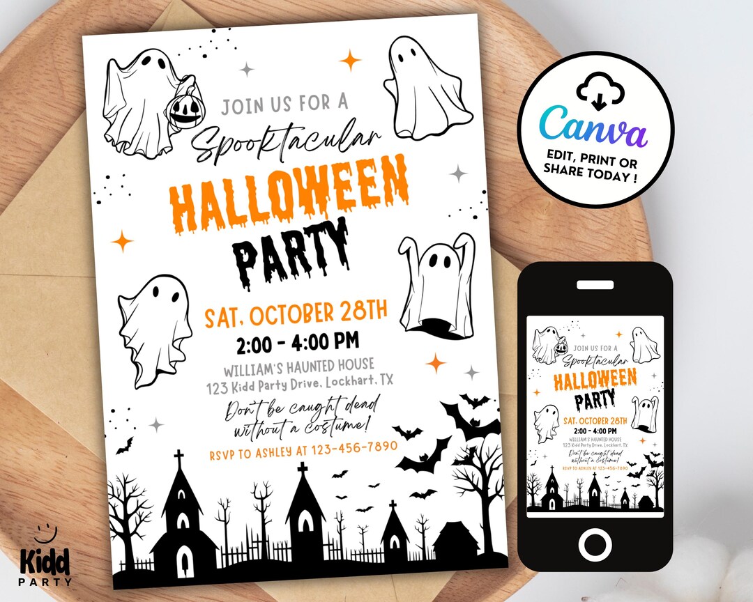 Editable Halloween Party Invitation, Halloween Ghost Invitation ...