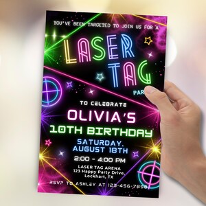 Laser Tag Birthday Invitation 4X6 Card, Laser Tag Invitation, Rainbow ...
