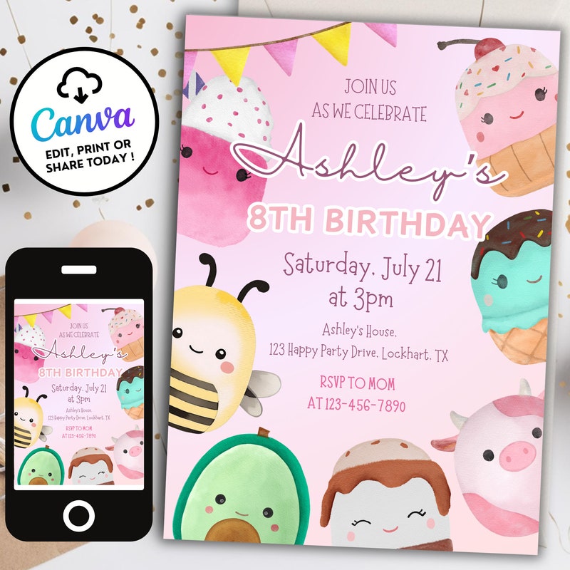 Squishy Party Invitation - Etsy