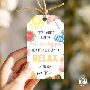 Summer Teacher Appreciation Gift Tag Editable Relax in the Sun Thank ...