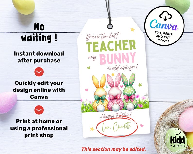 Editable Easter Teacher Gift Tags, You're the Best Teacher Any Bunny ...