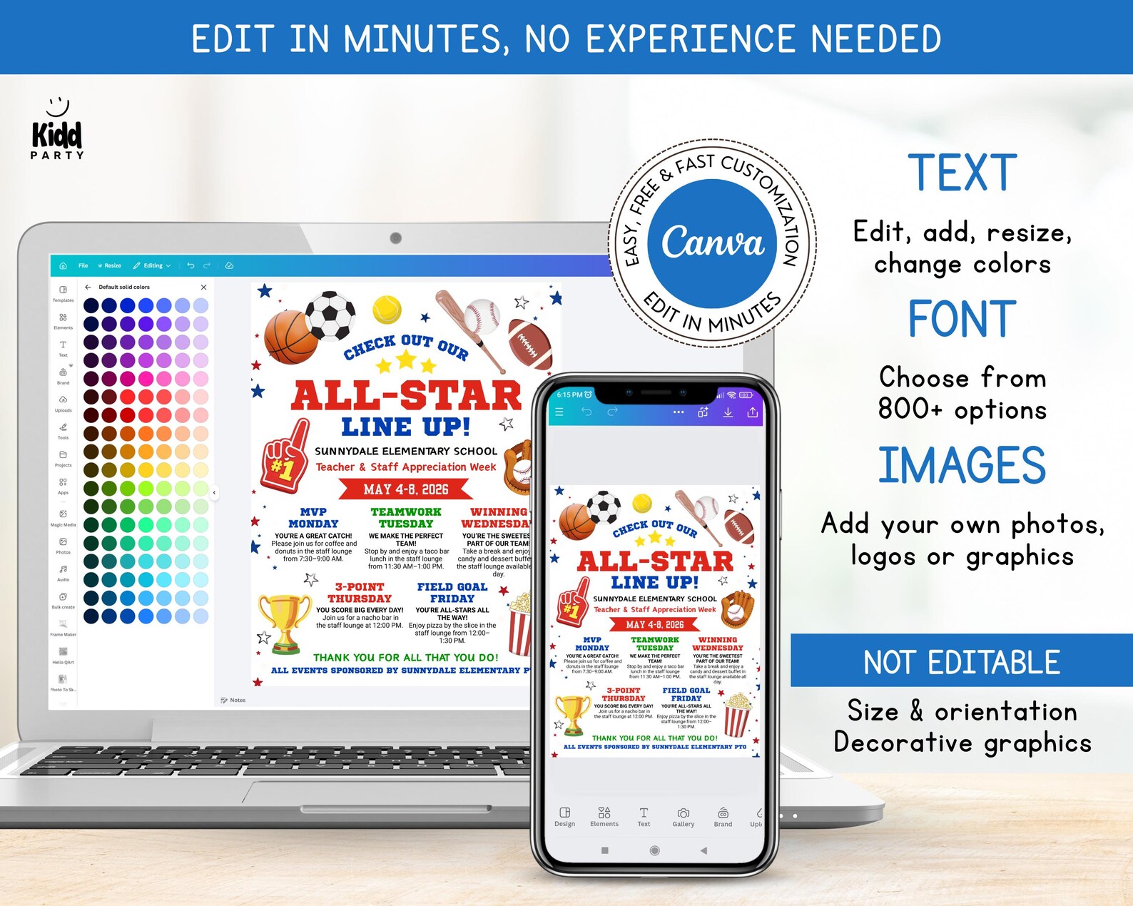 Editable Sports All Star Vip Teacher Appreciation Week Itinerary Poster ...