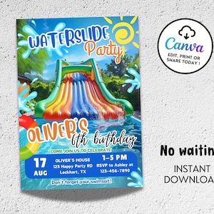 Editable Waterslide Birthday Invitation - Summer Pool Party - Splash ...