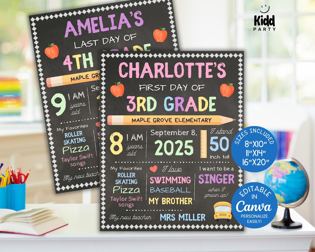 Chalkboard First Day of School Sign, Editable Back to School Printable ...