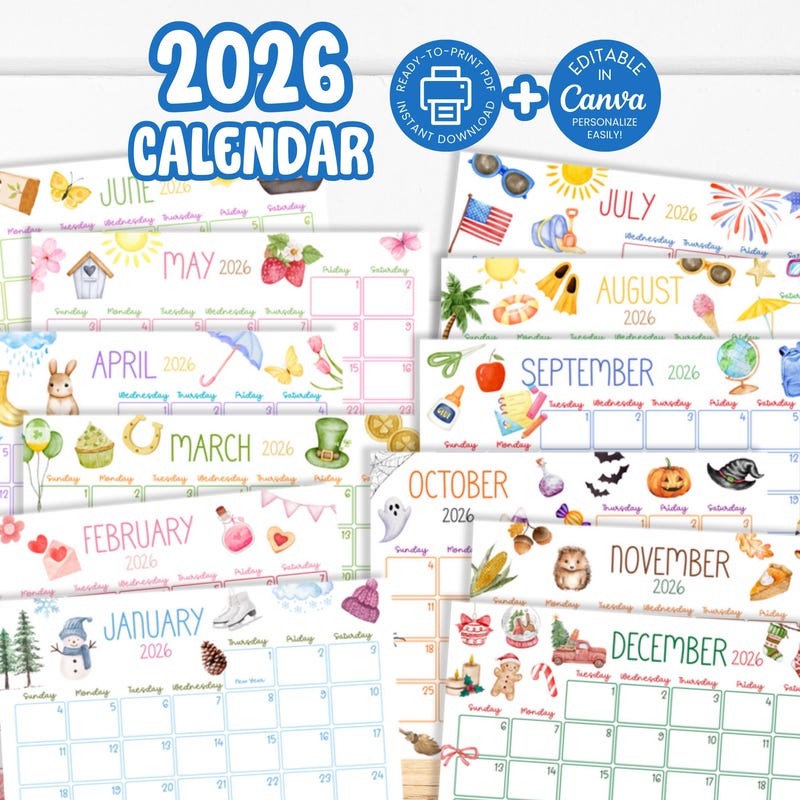 Print Out 2026 Calendar - Etsy