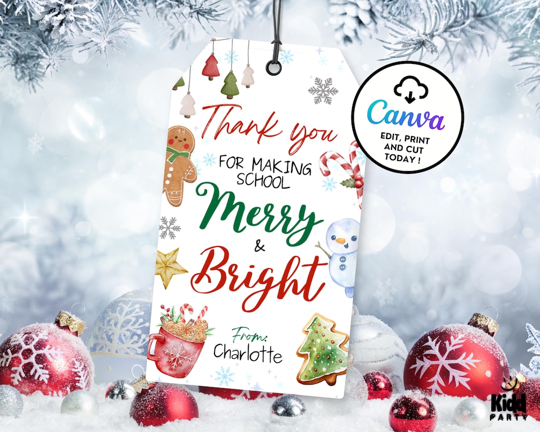 Editable Thank You for Making School Merry and Bright Gift Tag, Teacher ...
