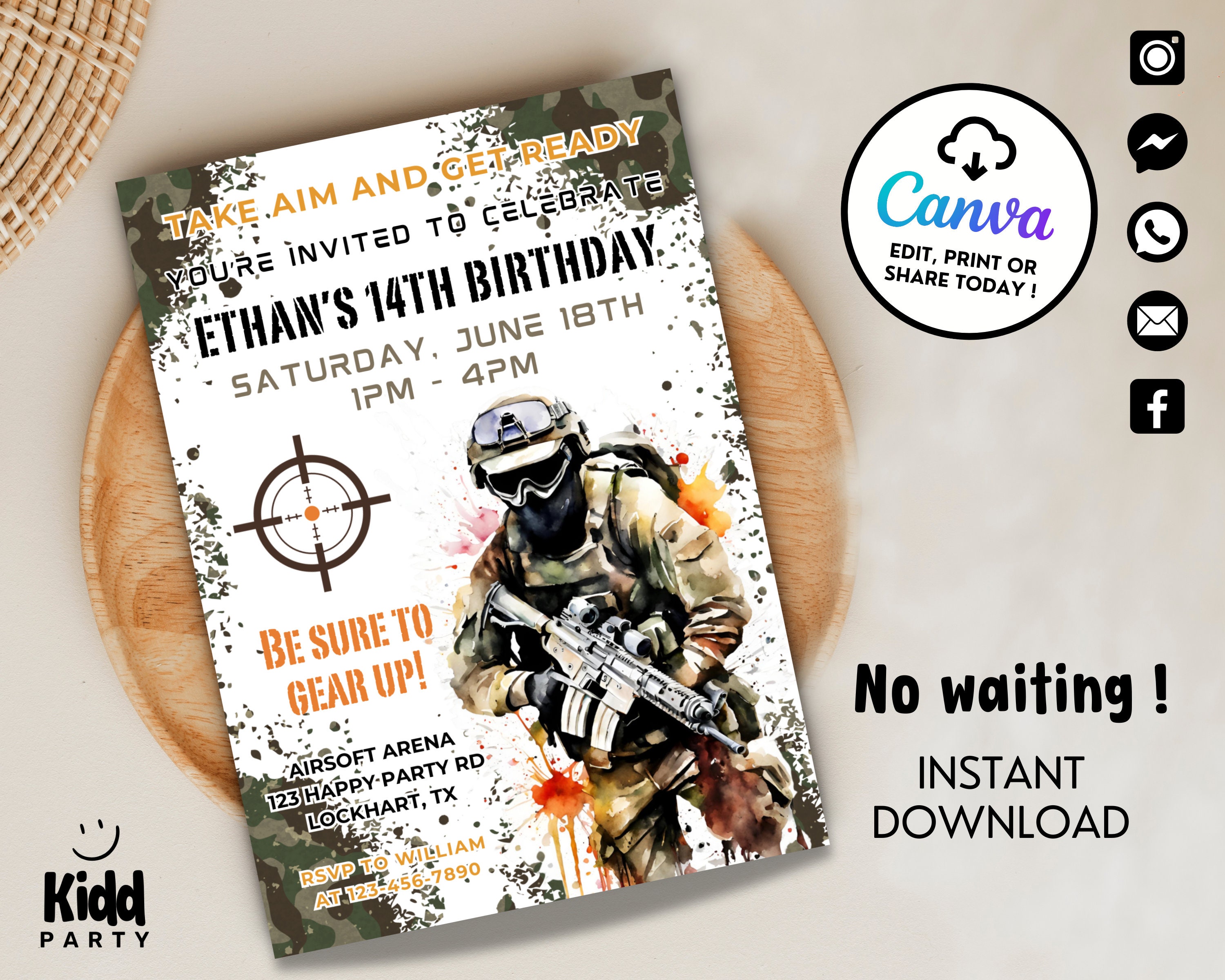 Editable Airsoft Party Invitation - Camo Military Flyer - Airsoft Game ...