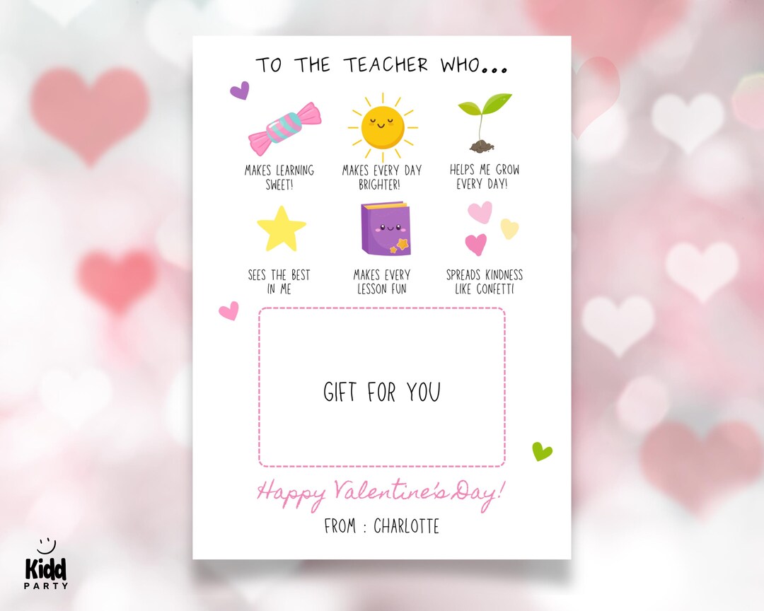 Editable Teacher Valentine Gift Card Holder, Happy Valentine's Day ...