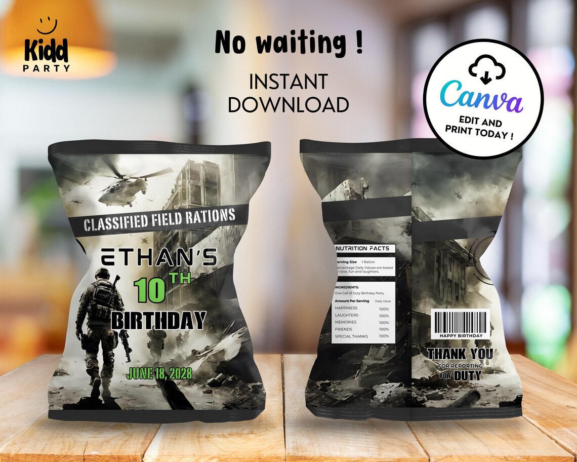 Calling All Soldiers Chip Bag Label Template, Airsoft Chip Bag Wrapper ...
