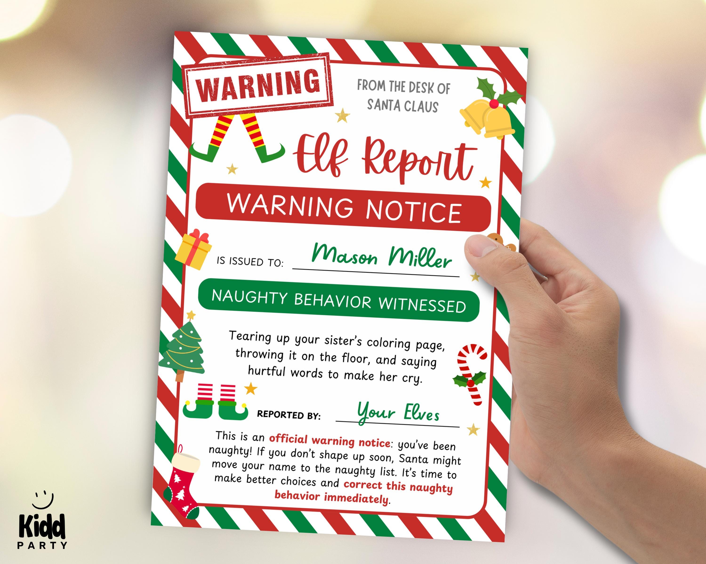Editable Elf Report, Warning Notice, Printable Two Elves Letter ...