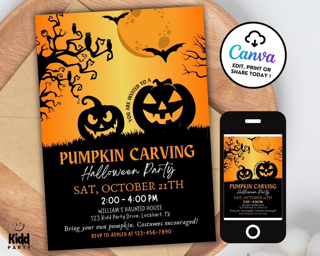 Editable Pumpkin Carving Party Invite, Halloween Pumpkin Carving Party ...