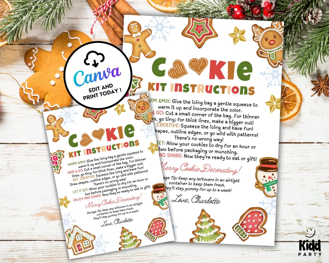 Editable Christmas Cookie Instructions Card Template Cookie Kit ...