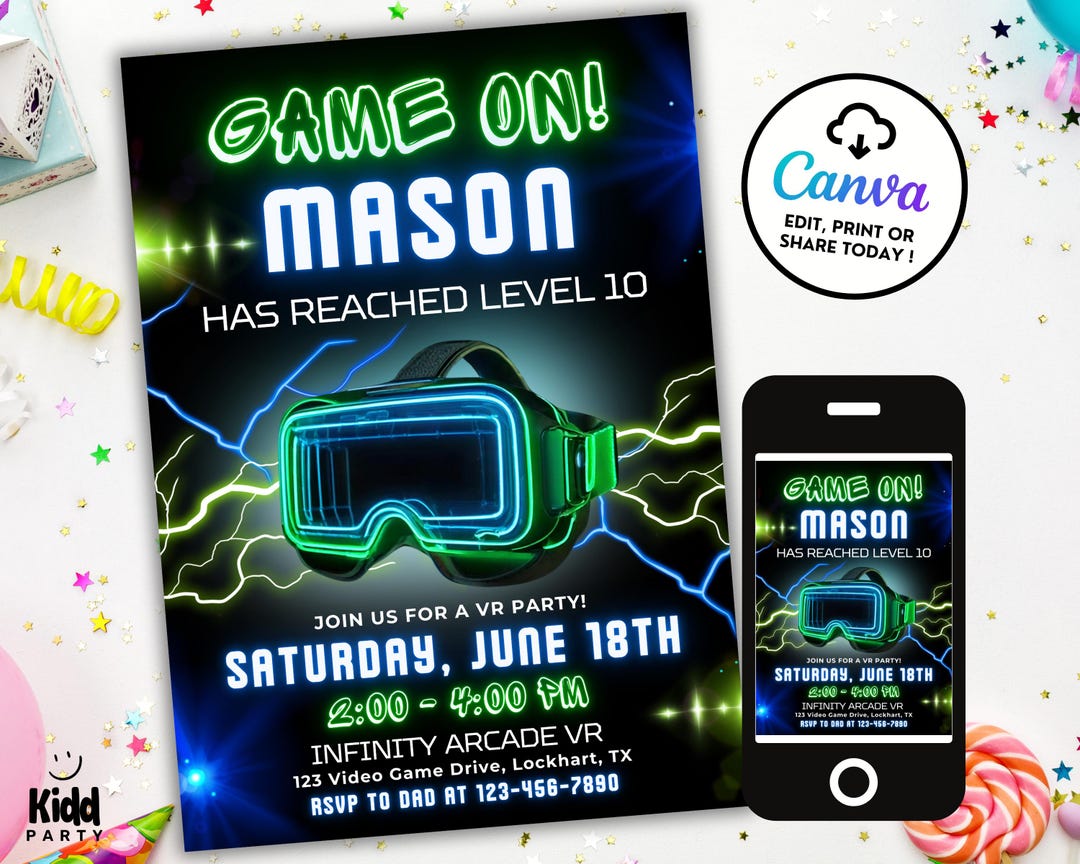 VR Birthday Invitation, Glow VR Invitation, Virtual Reality Invite ...