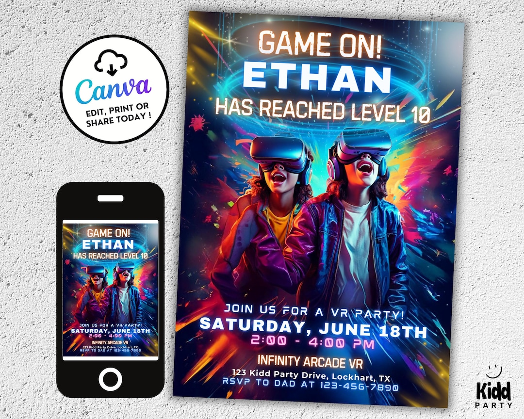 Editable VR Birthday Invitation, Kids VR Invitation, Virtual Reality ...