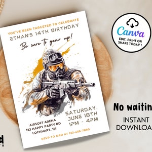 Editable Airsoft Party Invitation - Military Flyer - Airsoft Game Ammo ...