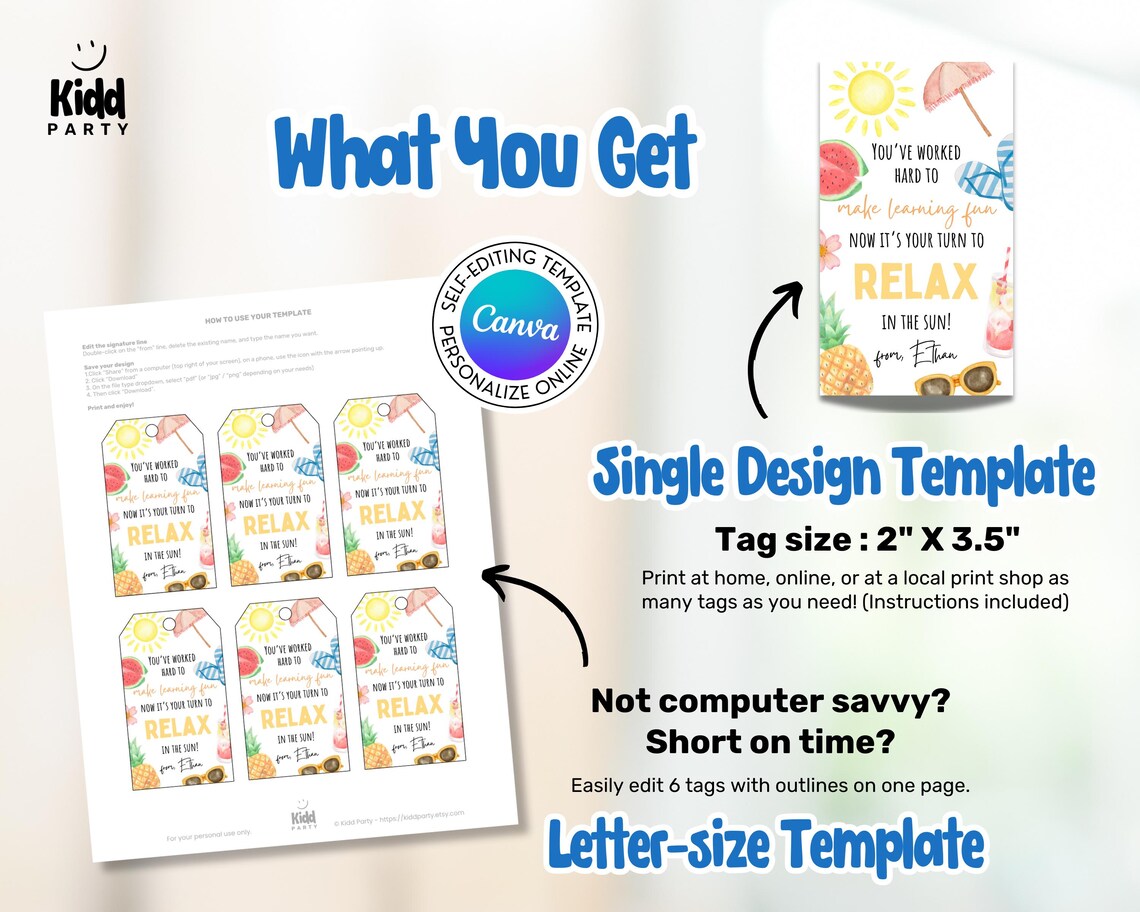 Editable Summer Teacher Appreciation Gift Tag Editable, Relax in the ...